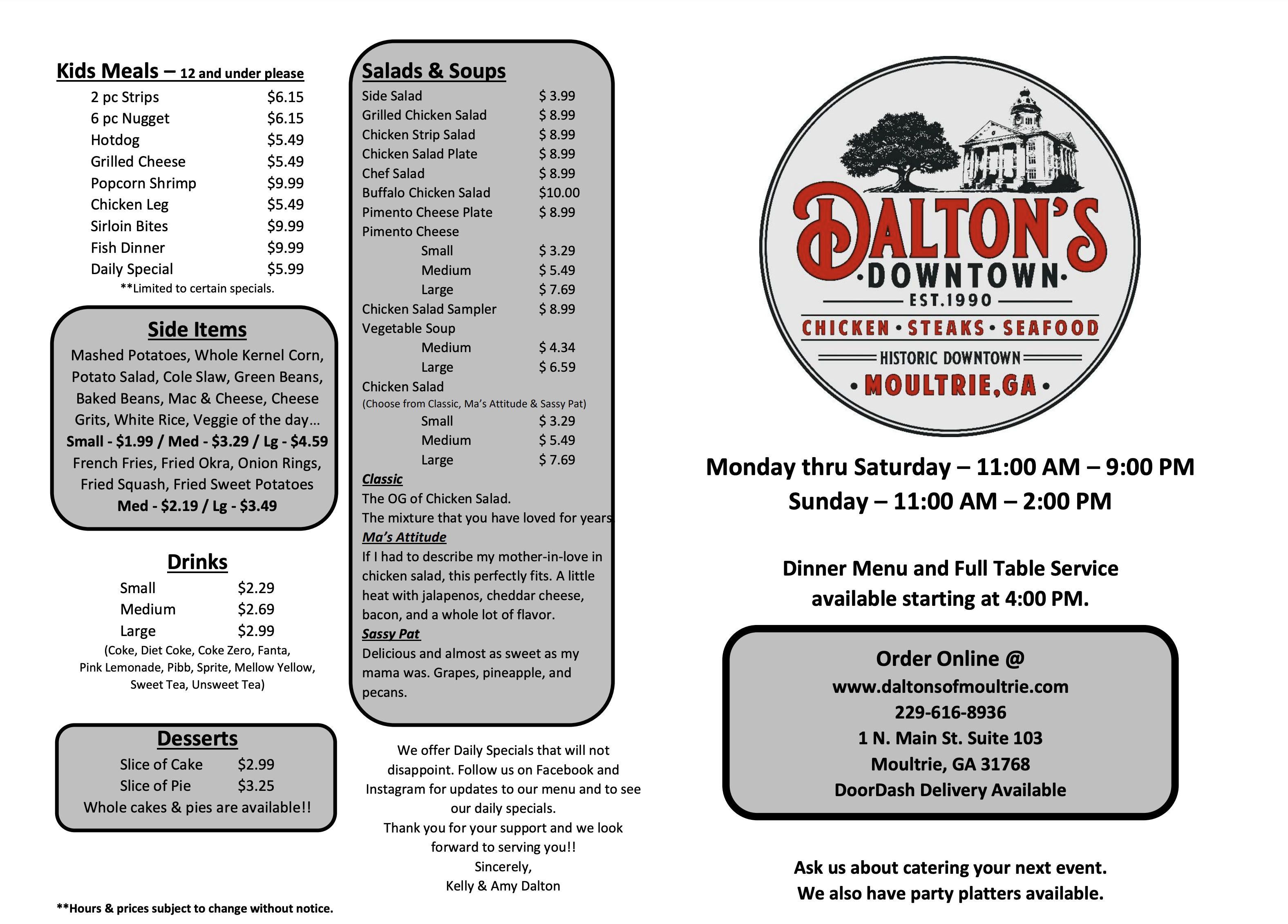 Downtown – Menu – Dalton's