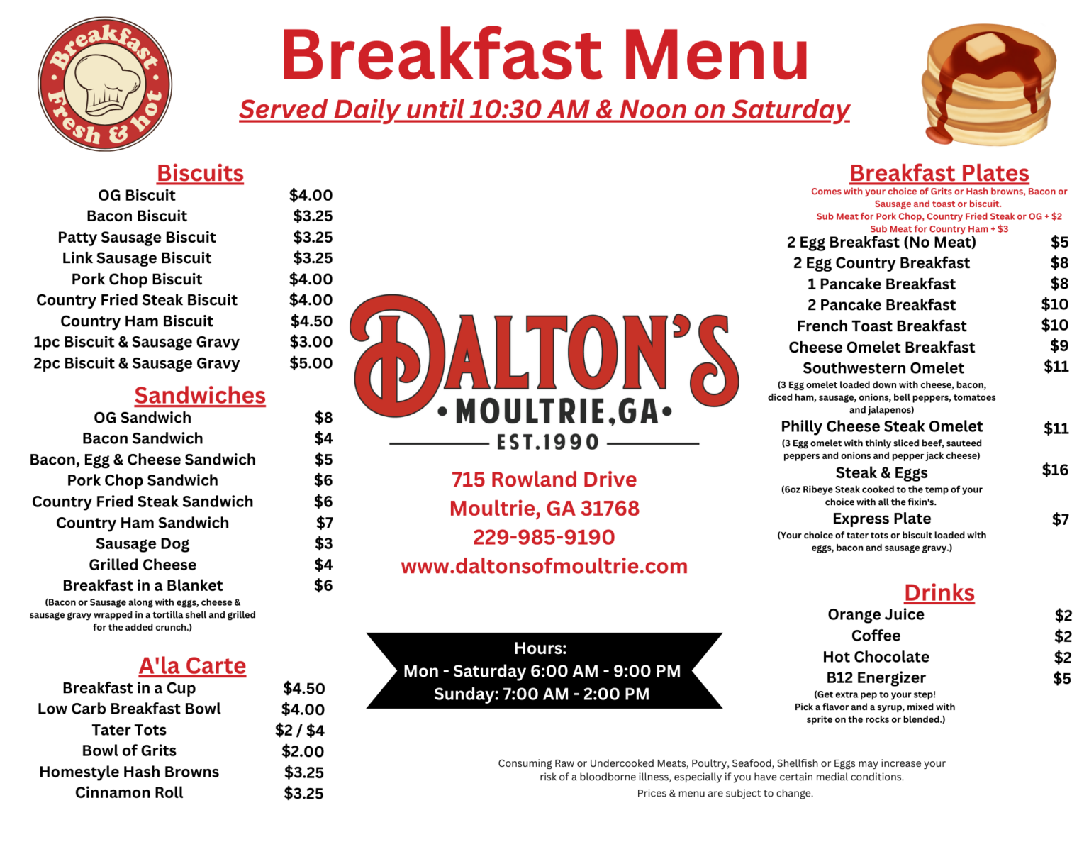 Downtown – Menu – Dalton's