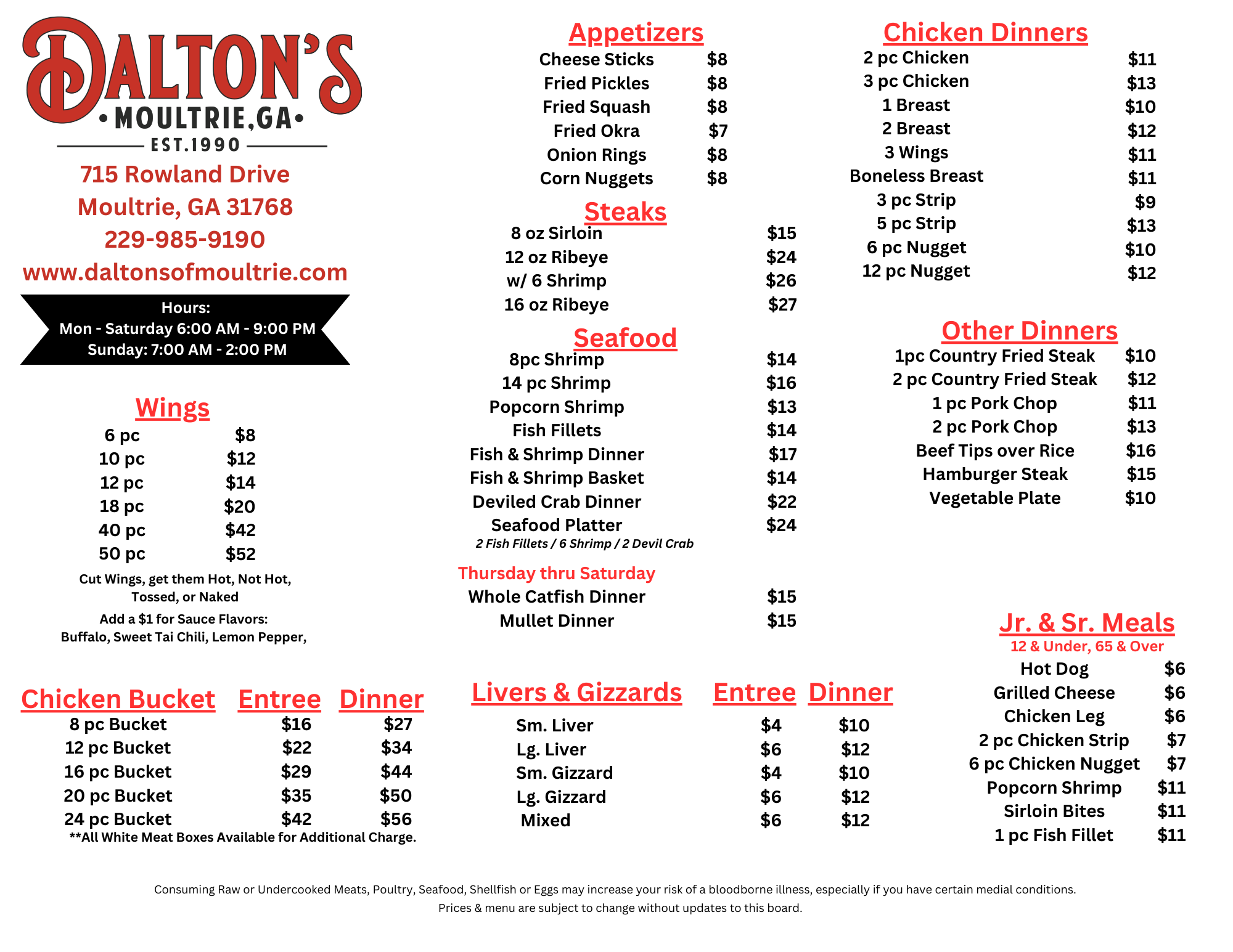 Downtown – Menu – Dalton's